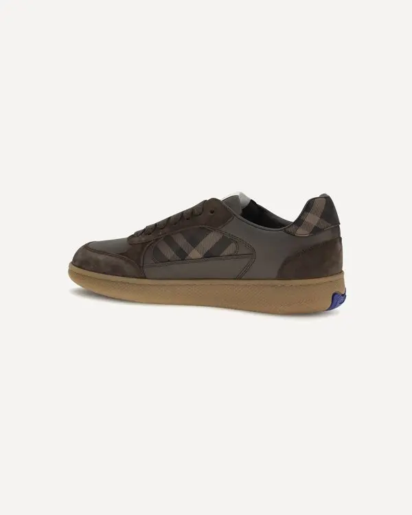Burberry Terrace Check Leather And Suede Sneakers - Brown