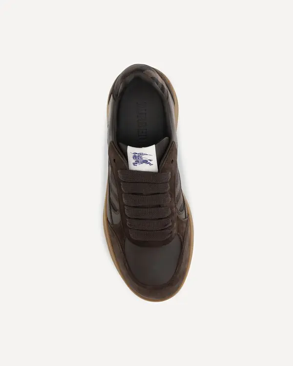 Burberry Terrace Check Leather And Suede Sneakers - Brown