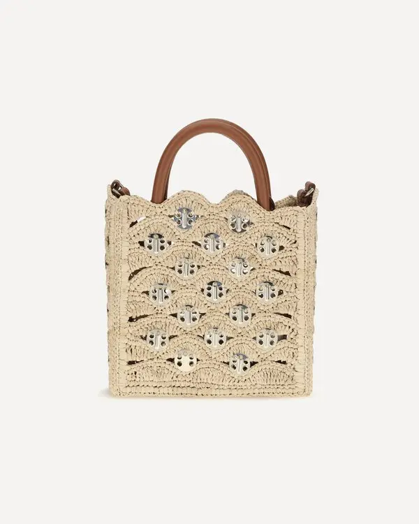Rabanne 1969 Disc Raffia Top-handle Bag