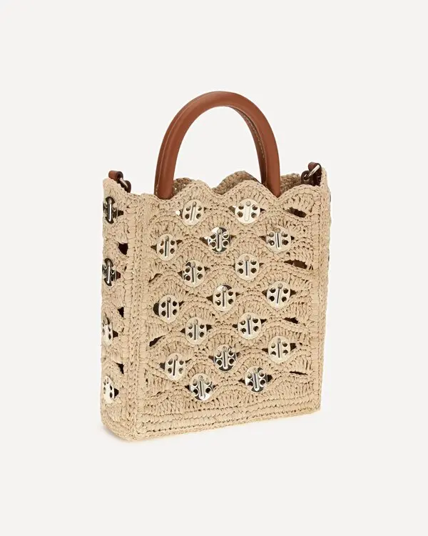 Rabanne 1969 Disc Raffia Top-handle Bag