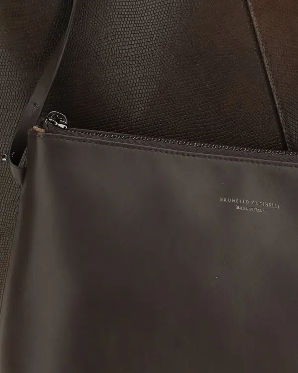 Brunello Cucinelli Leather Shopping Bag With Monili Detail
