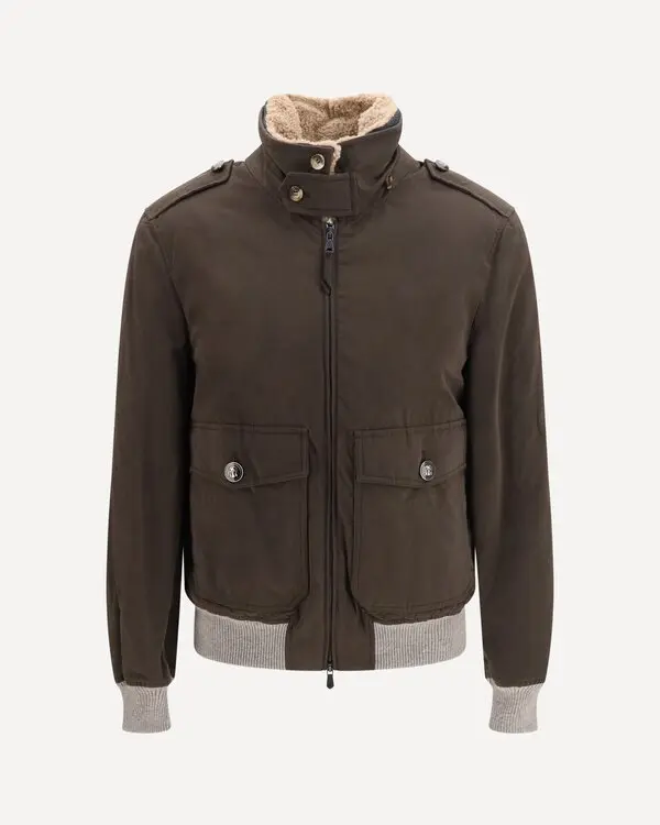 Brunello Cucinelli Waxed Techno Cotton Bomber With Thermore Padding