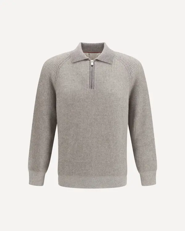 Brunello Cucinelli Cashmere Milano Stitch Polo Sweater With Zip