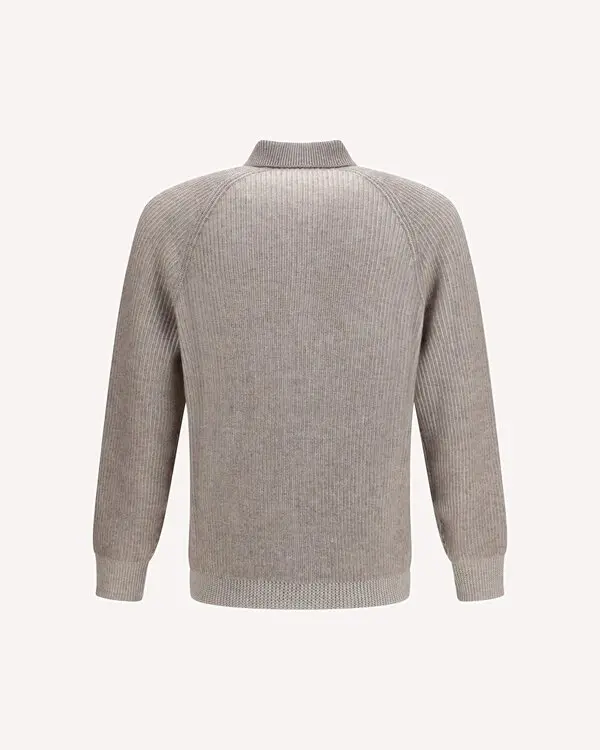 Brunello Cucinelli Cashmere Milano Stitch Polo Sweater With Zip