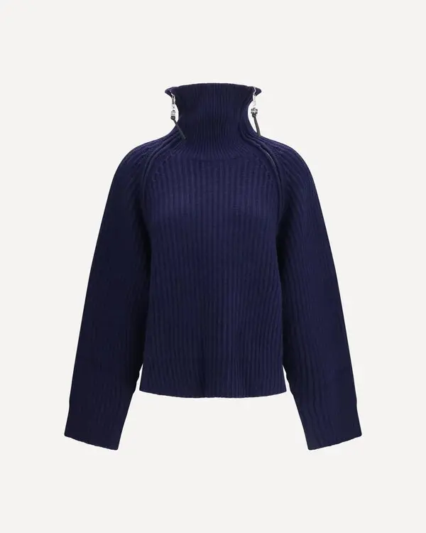 GANNI Wool Zip-neck Sweater Feale - Blue