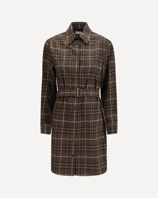 Burberry Check Cotton Shirt Dress - Brown