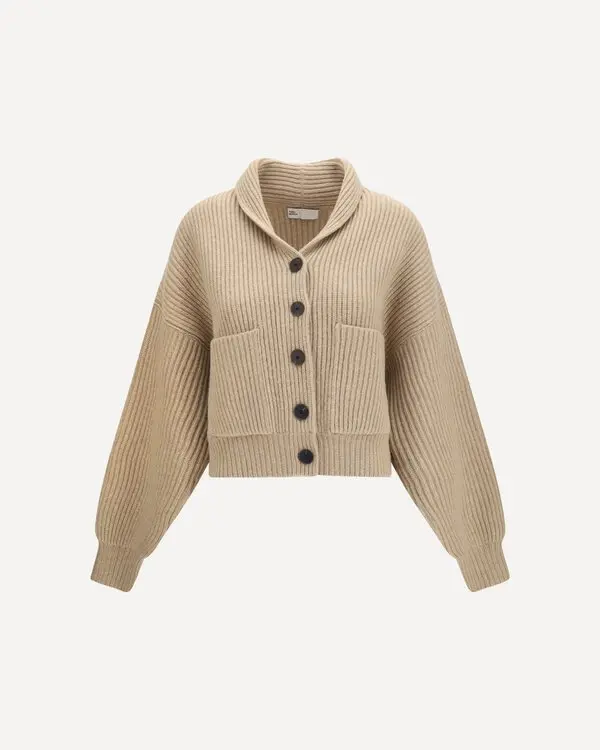 Tory Burch Ribbed Wool Cropped Cardigan - Beige