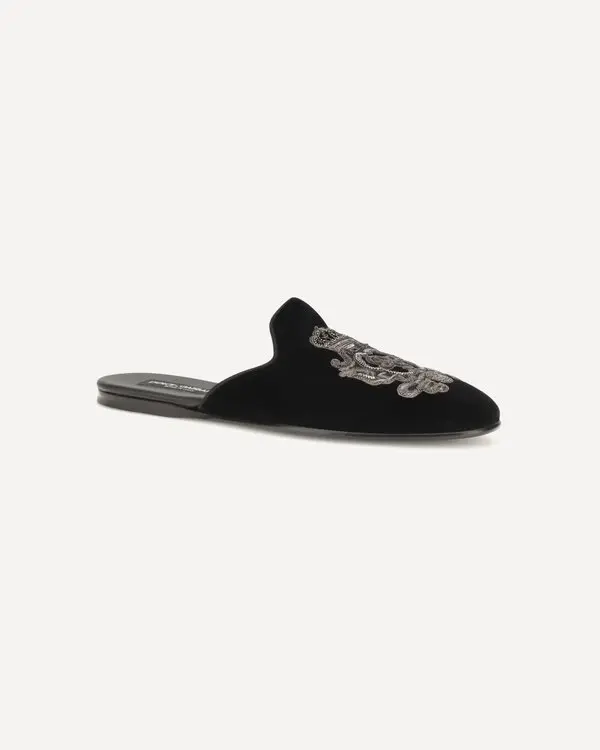 Dolce & Gabbana Velvet Slippers - Black