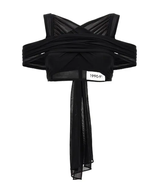 Dolce & Gabbana Dolce Gabbana Kim Crossed Shoulder Cropped Top - Black