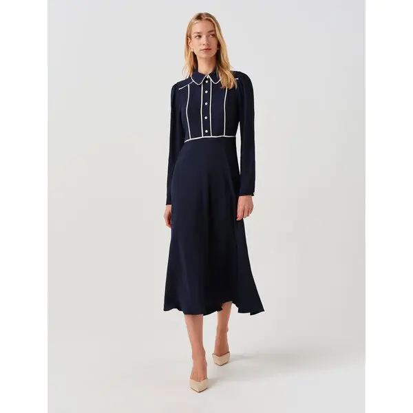 GHOST LONDON Alberta Contrast Piping Midi Dress - Navy