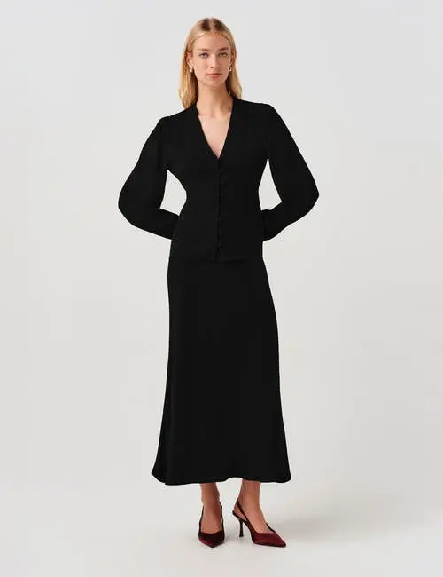 GHOST LONDON Edina V-neck Button Through Blouse - Black
