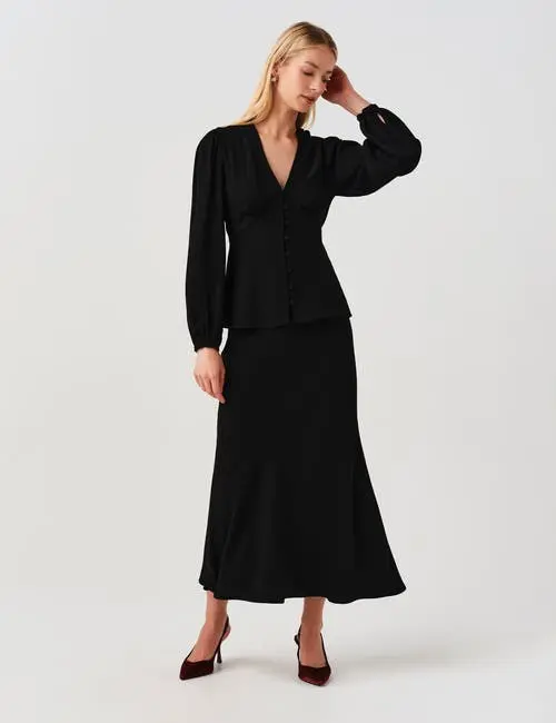 GHOST LONDON Edina V-neck Button Through Blouse - Black