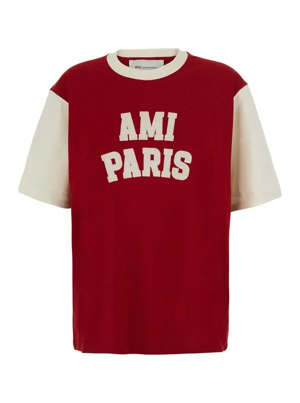 AMI Paris Cotton T-shirt With Felt Embroidered Front Logo