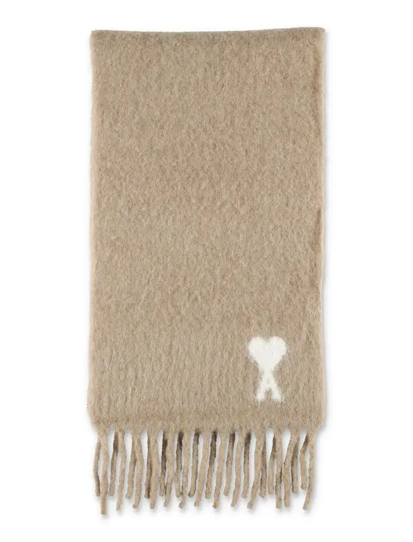 AMI Paris Of Caur Mini Rectangular Scarf With Fringed Edges