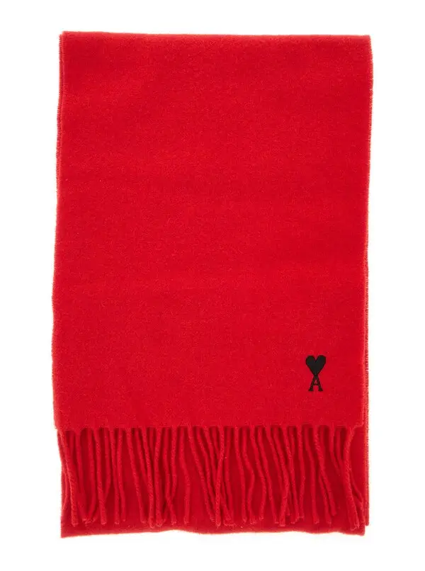 AMI Paris Wool Scarf With Heart Embroidery