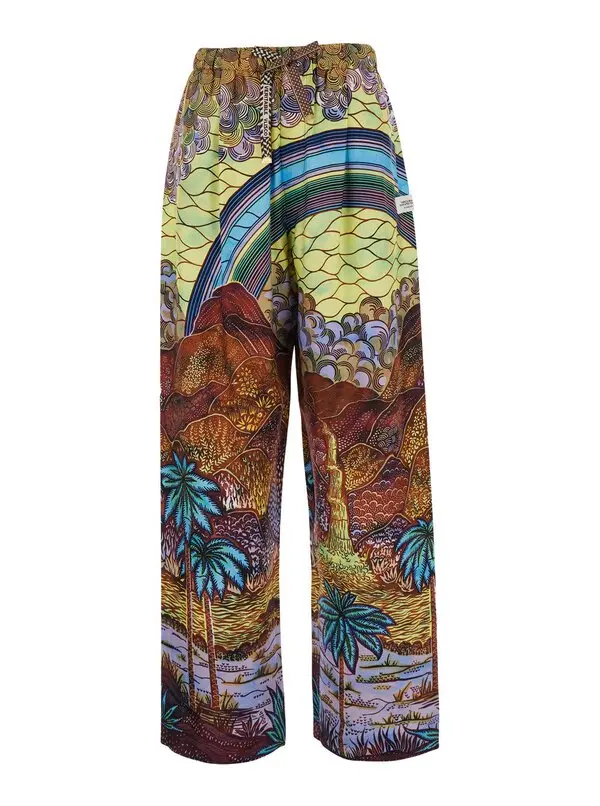 VLISCO DIALOGUES Printed Tech Fabric High-waist Pants With Elastic Waist & Side Pockets