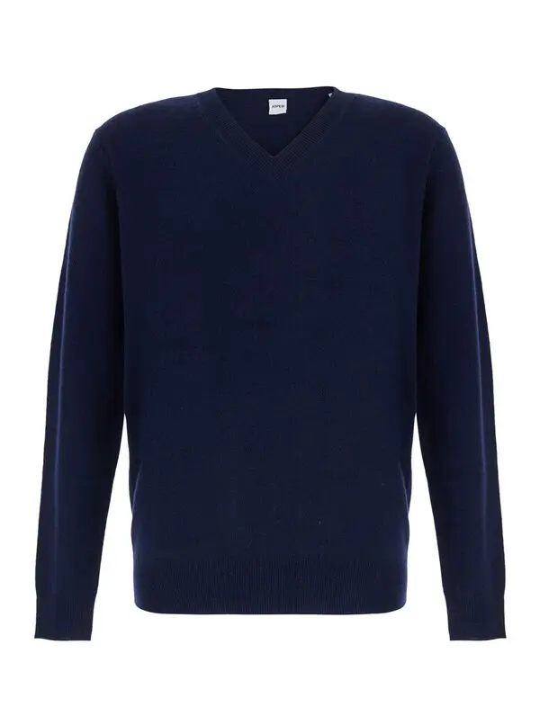 Aspesi Wool & Cashmere V-neck Sweater With Straight Hem - Blu