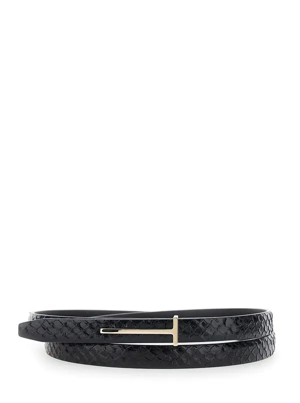 TOM FORD Semi-shiny Printed Python Calfskin Belt