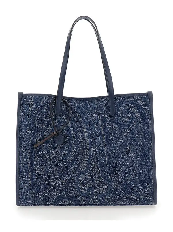 Etro Shopping Lovetrotter L Jacquard Denim Tote Bag With Internal Pockets