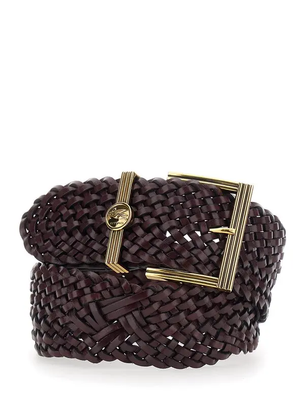Etro Pegasus Logo Leather And Woven Fabric Belt For