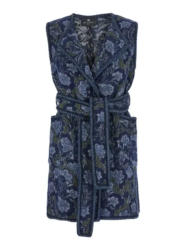 Etro Tailored Sleeveless Vest With Belt And Patch Pockets