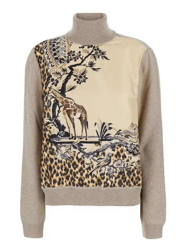 Etro High-neck Blend Wool Sweater With Front Print