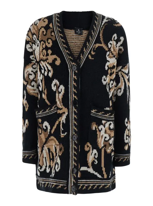Etro Wool V-neck Cardigan With Micro Sequin Embroidery
