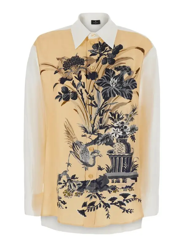 Etro Floral-print Blend Cotton-silk Shirt With Classic Collar