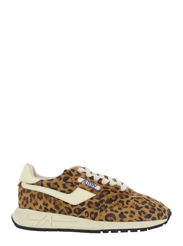 AUTRY Leather Sneaker With Animal Print And Lace-up Detail For