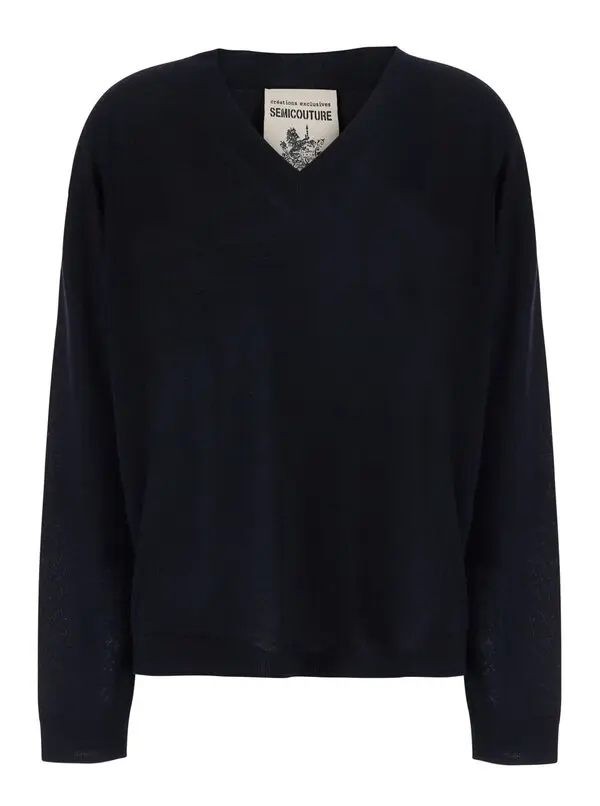 SEMICOUTURE Jade V-neck Virgin Wool Sweater For