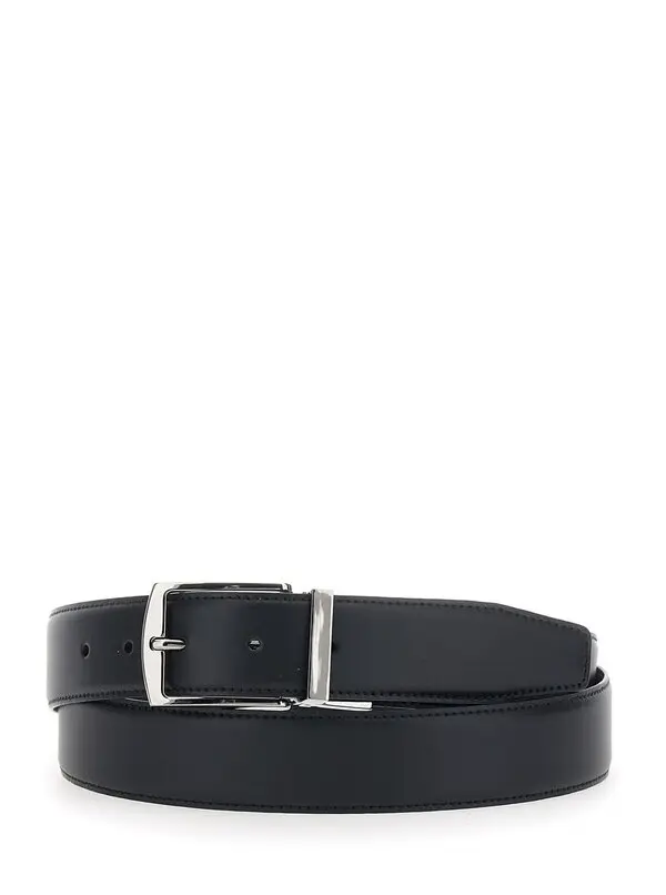 Giorgio Armani Reversible Tech Fabric Belt With Metal Buckle And Logo