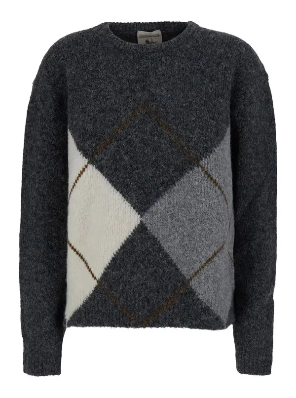 SEMICOUTURE Keira Crew Neck Sweater With Front Argyle Motif In Wool Blend For - Grey