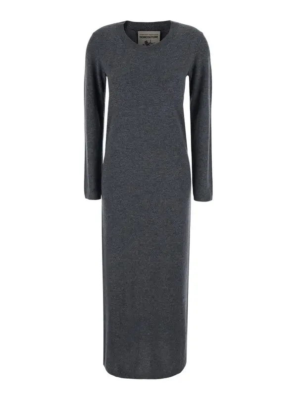 SEMICOUTURE Wool & Cashmere Long-sleeve Long Dress With Round Neck