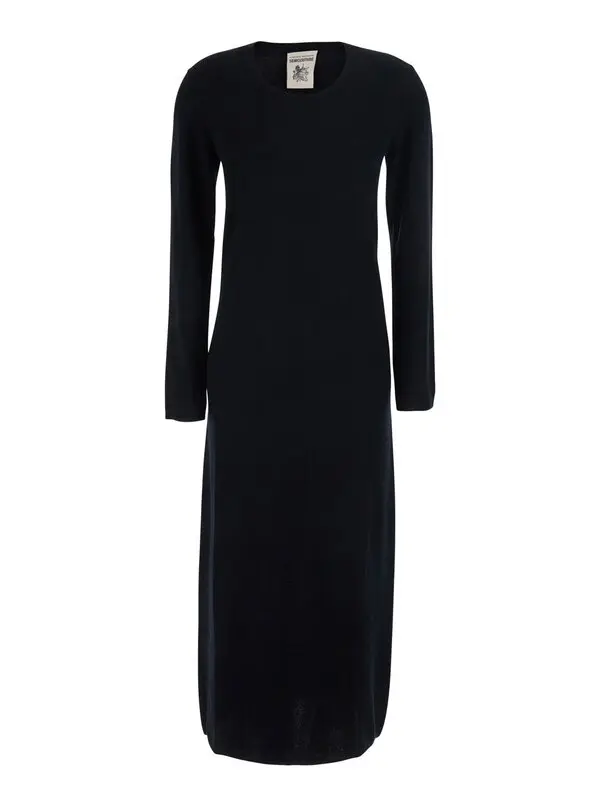 SEMICOUTURE Brenda Wool-cashmere Long Dress With Round Neck And Long Sleeves - Black