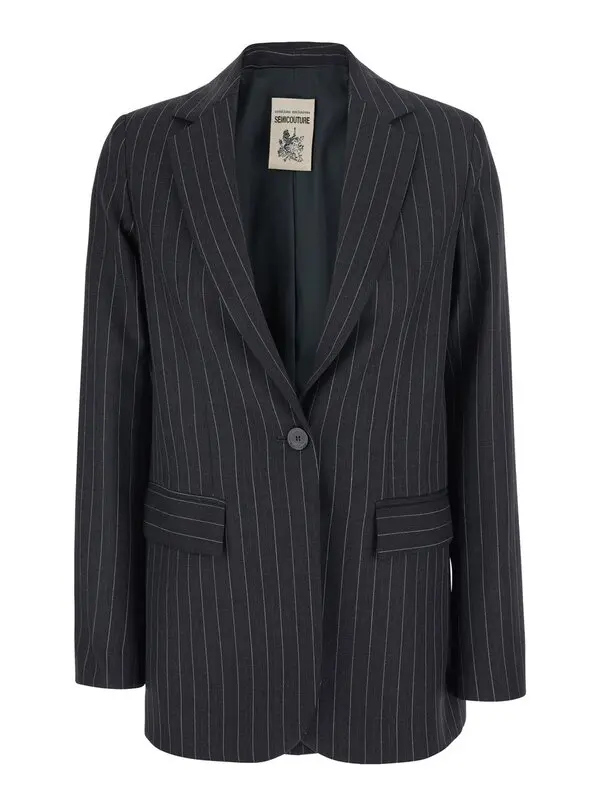 SEMICOUTURE Carmen Striped Wool-blend Notched Revers Single-breasted Jacket For