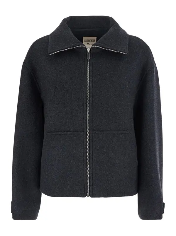SEMICOUTURE Jeanie Wool Jacket With Classic Collar, Zip Front & Buttoned Cuffs