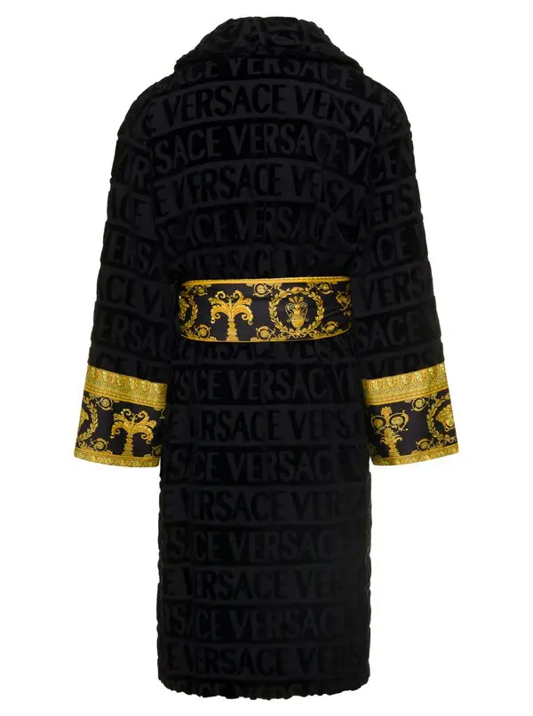 Versace Bathrobe With Scarf Collar And Pockets In Cotton