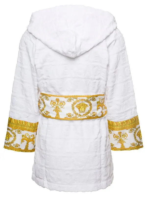 Versace Short Baroque Motif Cotton Bathrobe With Scarf Collar