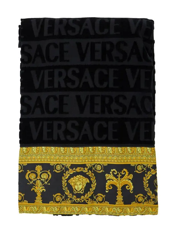 Versace Set Of 5 Cotton Towels With Baroque Print, 100 X 170 Cm, 100 X 60 Cm, 40 X 60 Cm - Black