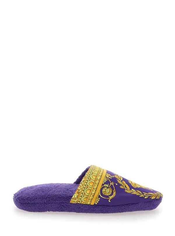 Versace Baroque Print Fabric Slippers With Gold Details