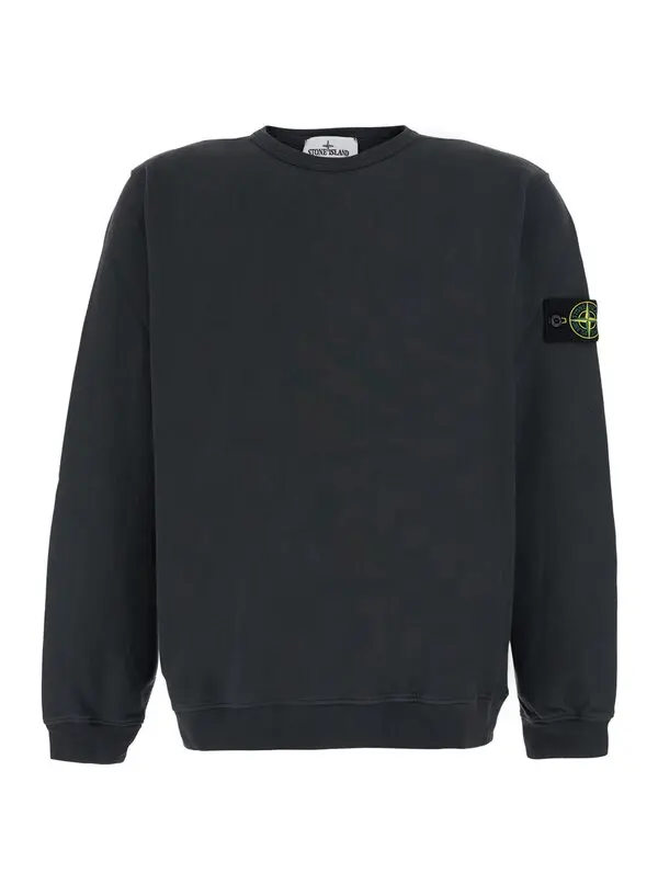 Stone Island Cotton Logo Patch Hoodie With Hood And Ribbed Hems - Grey