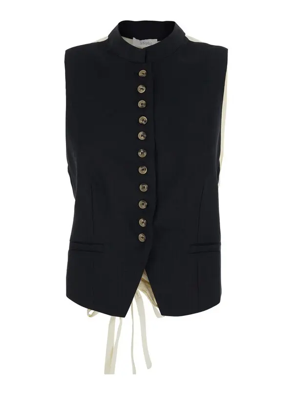 JC SOPHIE Crew Neck Vest With Bow Back And Button Front