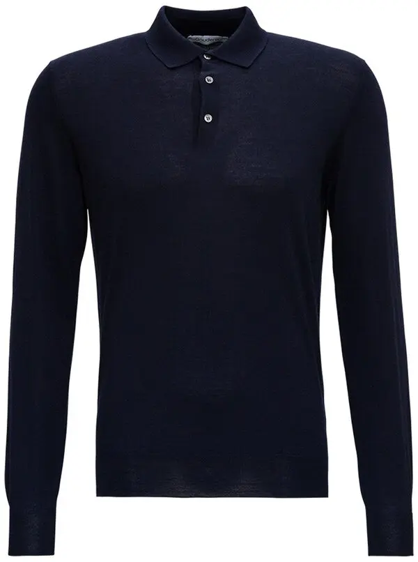 GAUDENZI Long Sleeve Wool, Silk, And Cashmere Polo With Classic Collar