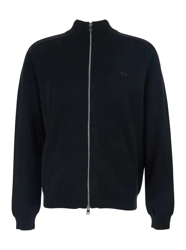 Maison Kitsuné High-neck Wool Sweatshirt With Front Zip And Logo Embroidery