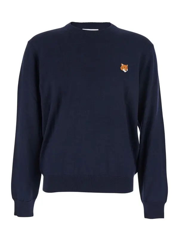 Maison Kitsuné Wool Crew Neck Sweater With Front Fox Patch
