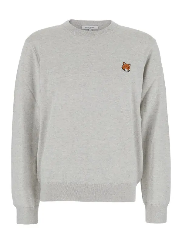 Maison Kitsuné Crew Neck Merino Wool Sweater With Front Fox Patch