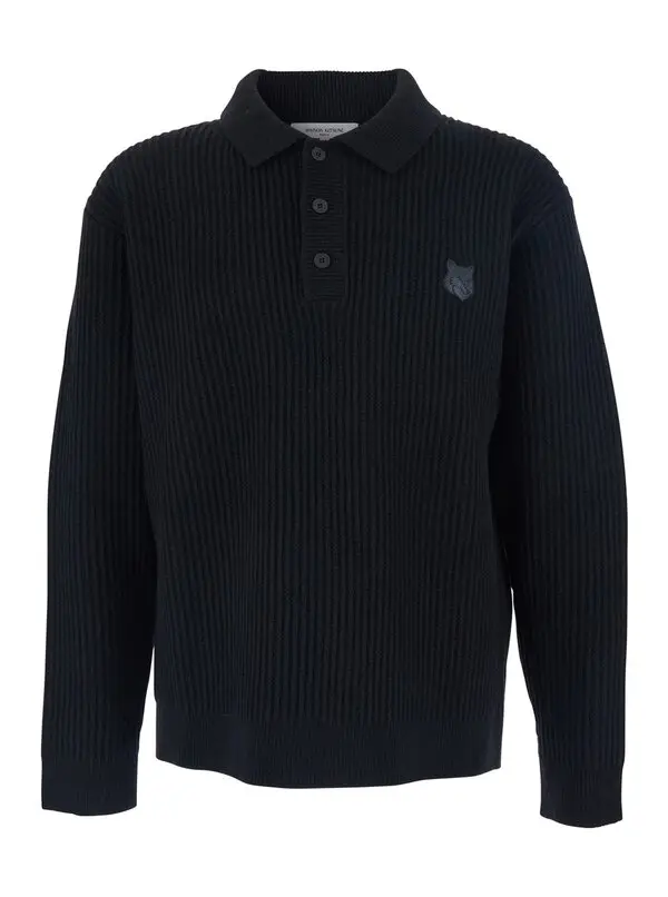 Maison Kitsuné Ribbed Cotton Sweater With Front Logo Patch