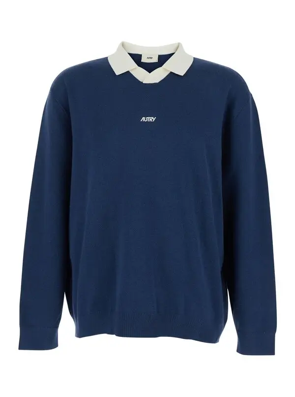 AUTRY Contrast Collar Logo Polo Shirt With Dropped Shoulders