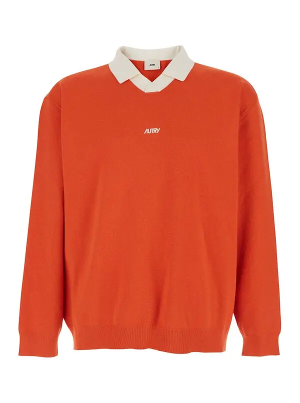 AUTRY Polo Collar Cotton-blend Sweater With Front Logo