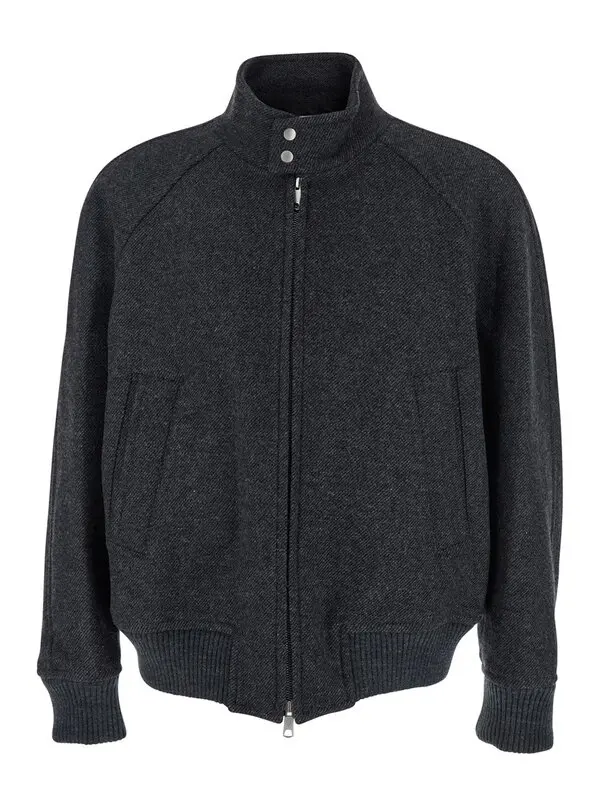 AFTER PRAY Wool Blend Zip-front High Collar Jacket With Welt Pockets For